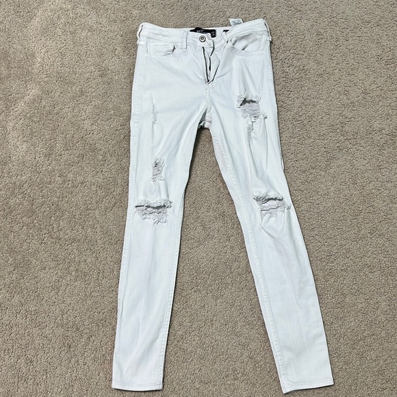 Hollister | Jeans | White High Rise Super Skinny Ripped Jeans | Poshmark